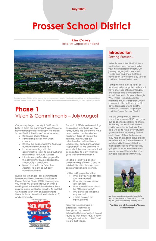 Interim Superintendent Kim Casey's 100-Day Plan | Prosser School District